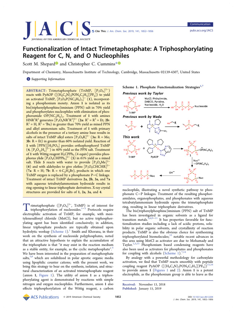 Shepard Cummins 2019 Functionalization of Intact Trimetaphosphate A ...