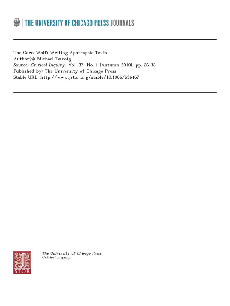 Taussig 2010 The Corn Wolf - Writing Apotropaic Texts - 2016 - Anna's ...