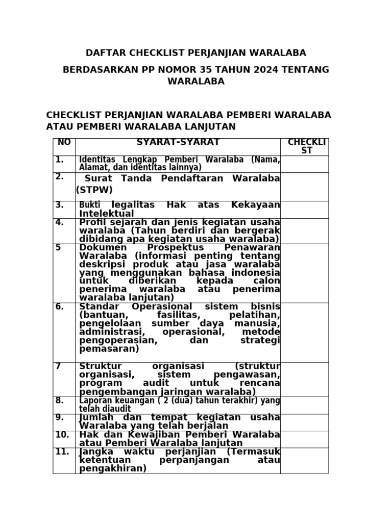 Tugas Daftar Checklist | PDF