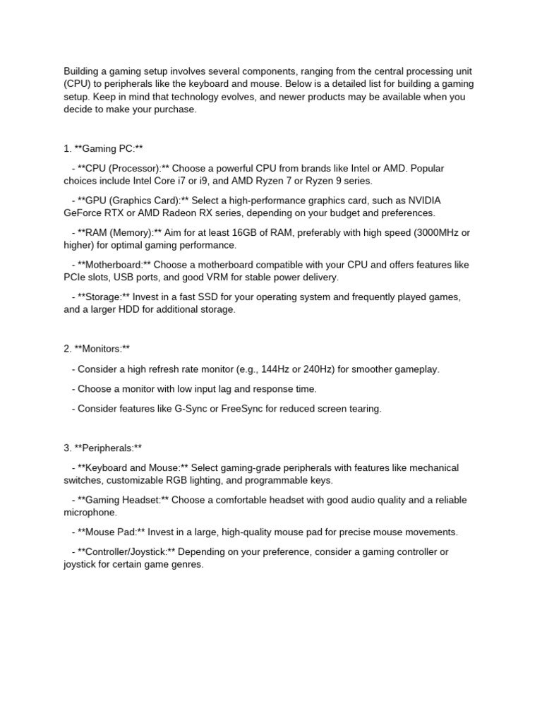 Building A Gaming Setup Involves Several Components | PDF | Computing ...