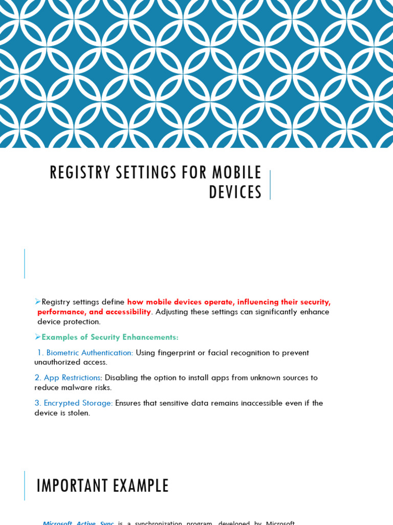 Registry Settings For Mobile Devices | PDF | Windows Registry | Group Policy