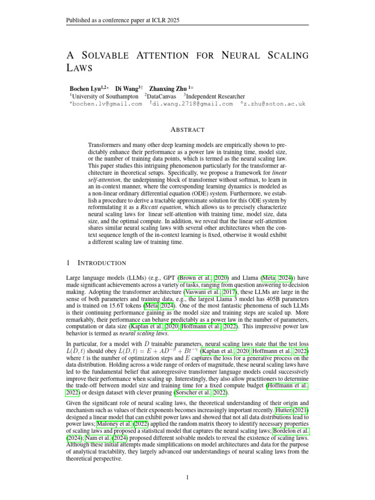 A Solvable Attention For Neural Scaling Laws | PDF | Power Law | Ordinary Differential Equation