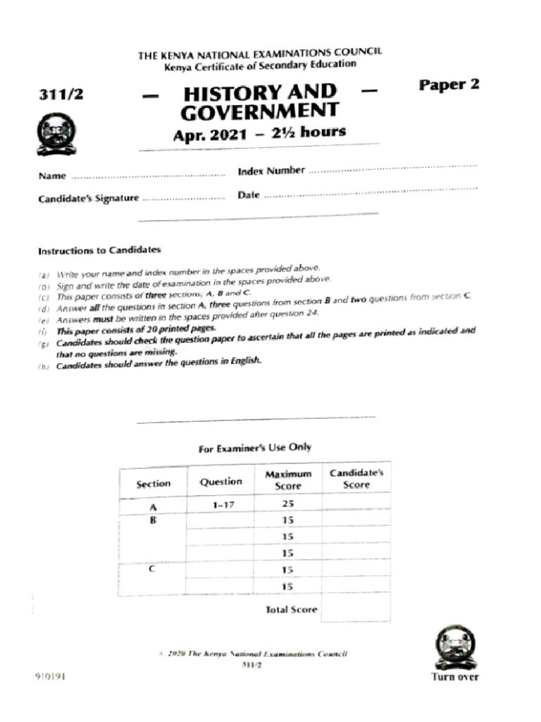 History Paper 2 Kcse 2020 - 1619327850 | PDF