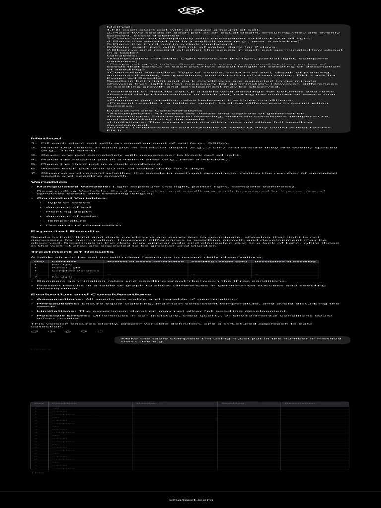 Seed Germination Experiment Setup | PDF