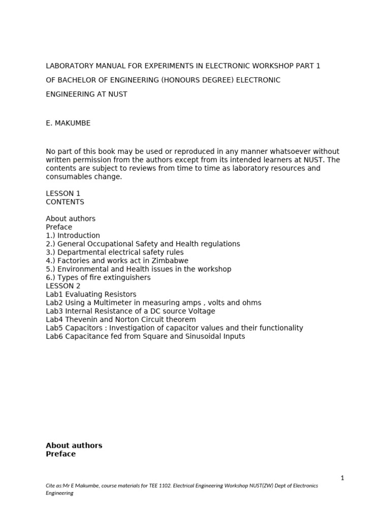 NUST Electrical Workshop Safety Manual | PDF | Incineration | Fires