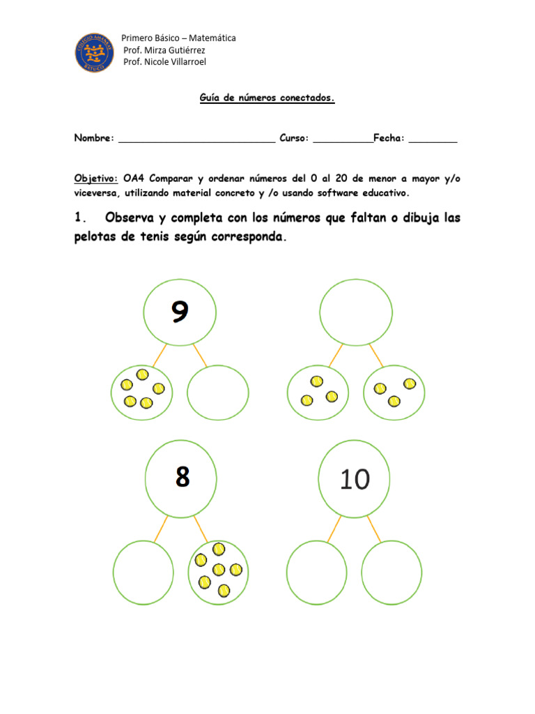 Guía de Números Conectados 1° Básico | PDF
