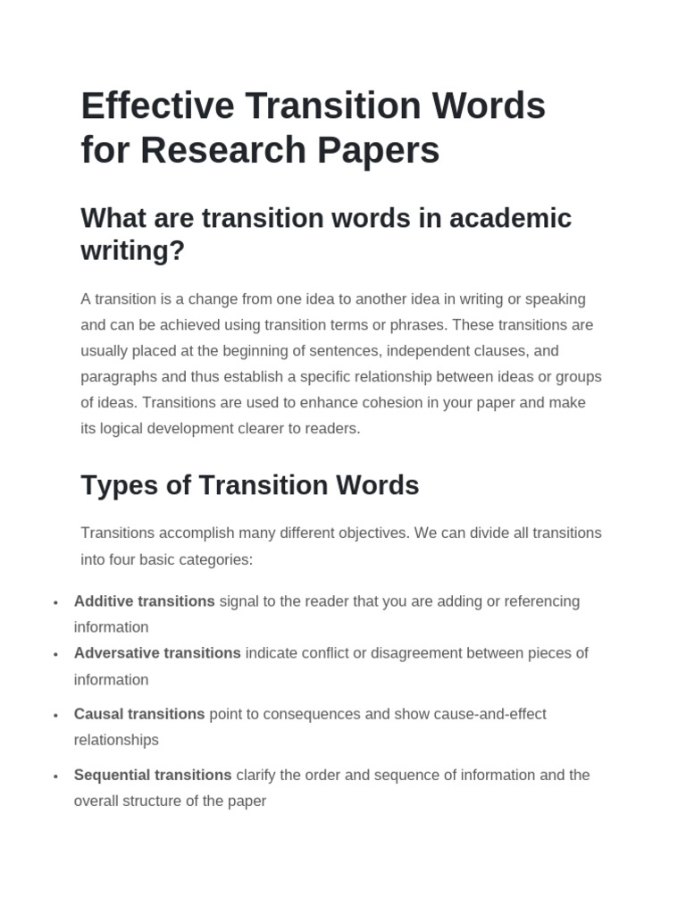 WEEK 8 GRW 613 Effective Transition Words For Research Papers | PDF | Causality | Information