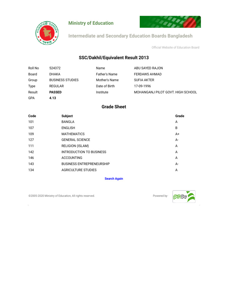 SSC Result 2013: Dhaka Board Details | PDF