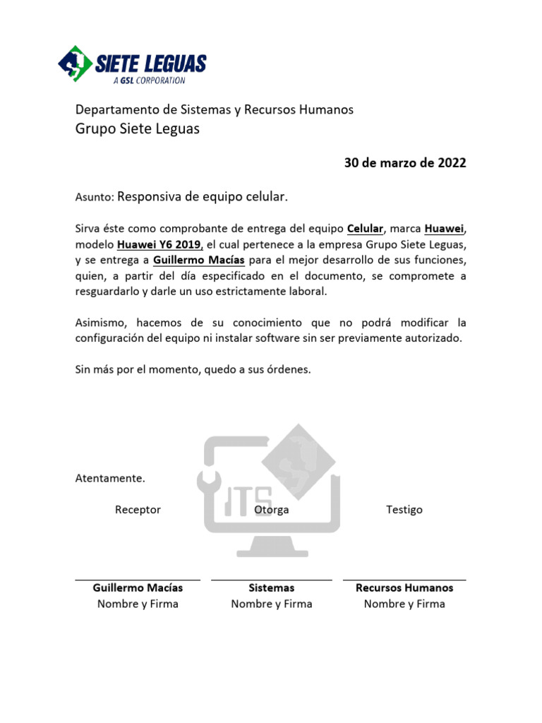 Carta Responsiva Meromex | PDF