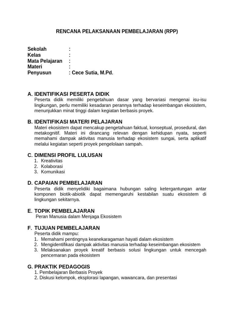 Format RPP Pembelajaran Mendalam Terbaru | PDF
