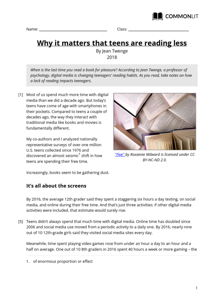 Why It Matters That Teens Are Reading Less-Student | PDF | Adolescence ...