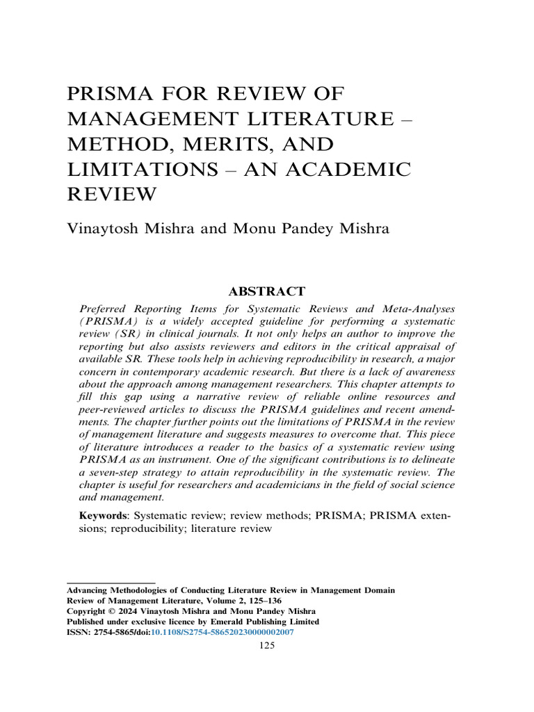 Prisma For Review of Management Literature Method, Merits, and ...