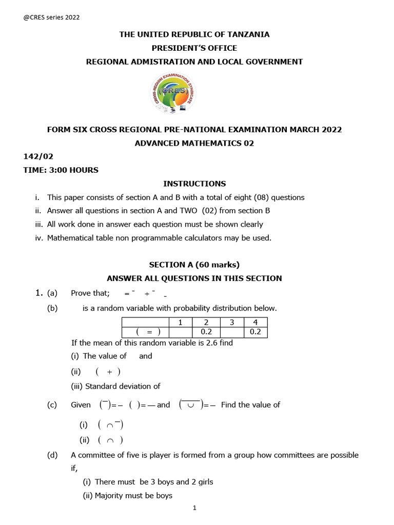 f6 Adv. Mathematics Cres Paper 02 2 | PDF | Ellipse | Coordinate System