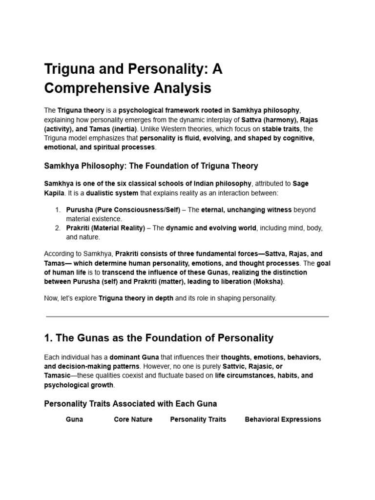 Triguna Theory: Understanding Personality Dynamics | PDF ...