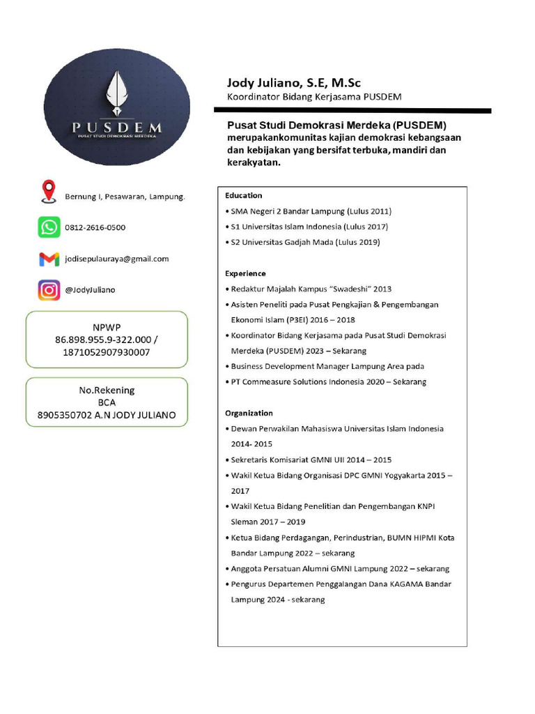 CV Jody Pusdem | PDF