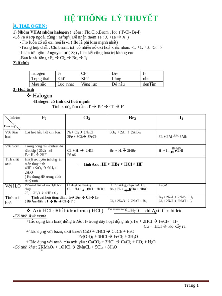 He Thong Li Thuyet Chuong Halogen Hoa Hoc 10 | PDF