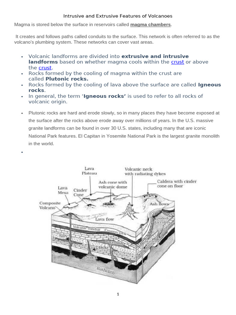Intrusive and Extrusive Features of Volcanoes | PDF | Volcano | Lava