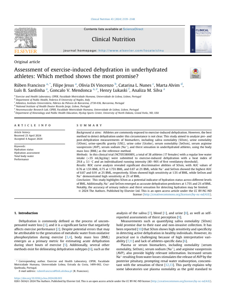 Assessment of Exercise Induced Dehydration in Unde | PDF | Dehydration ...