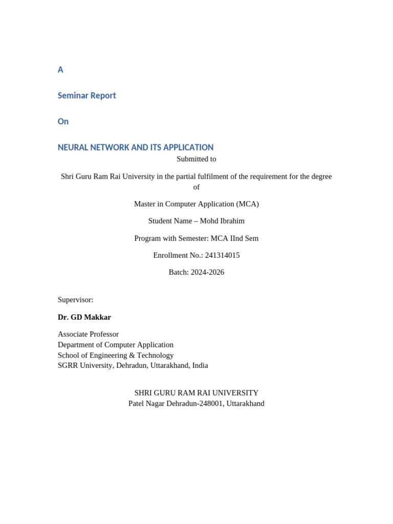 Neural Network and Its Application Report Mohd Ibrahim | PDF