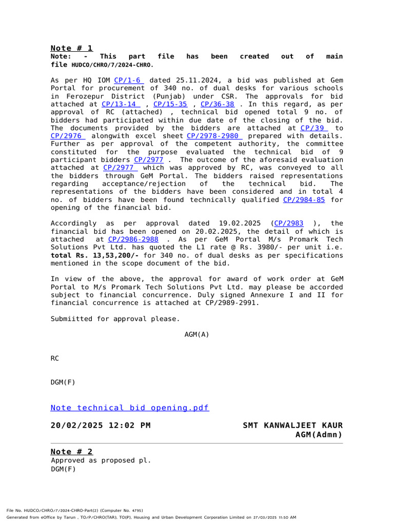 Note # 1: HUDCO/CHRO/7/2024-CHRO | PDF | Business