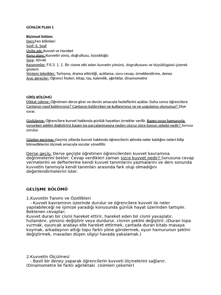 Günlük Plan1 | PDF