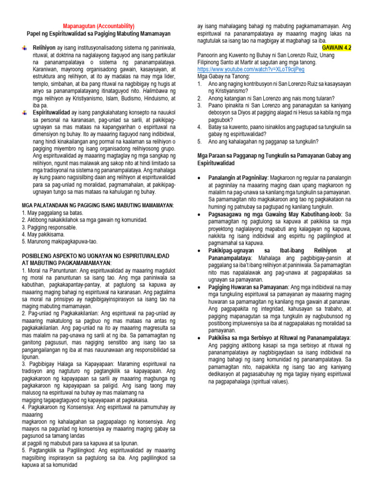 Mapanagutan at Matiyaga NOTES | PDF