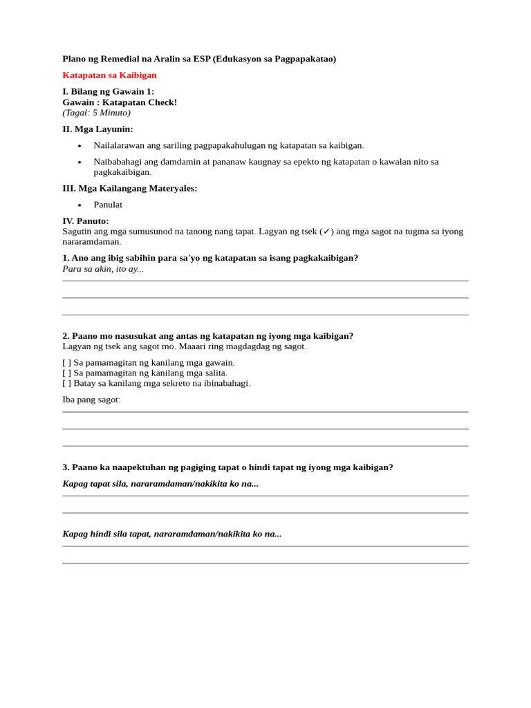 Remedial Lessons ESP | PDF