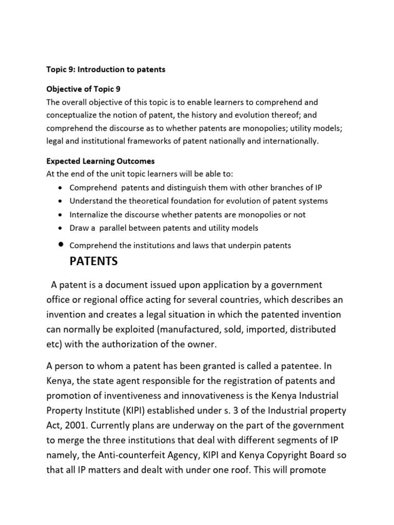 Topic 9-Introduction To Patents | PDF | Patent | Glossary Of Patent Law Terms