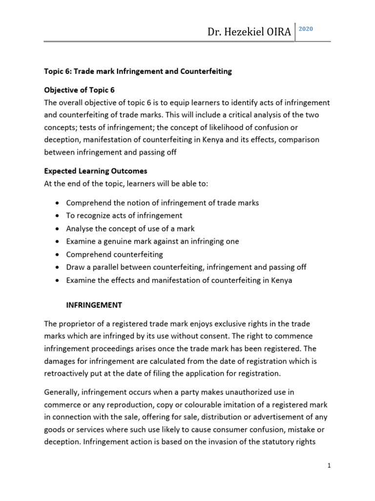 Trademark Infringement and Counterfeiting Guide | PDF | Trademark ...