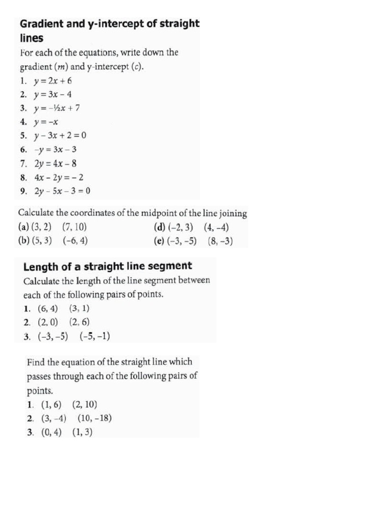 Straight Line Equations | PDF