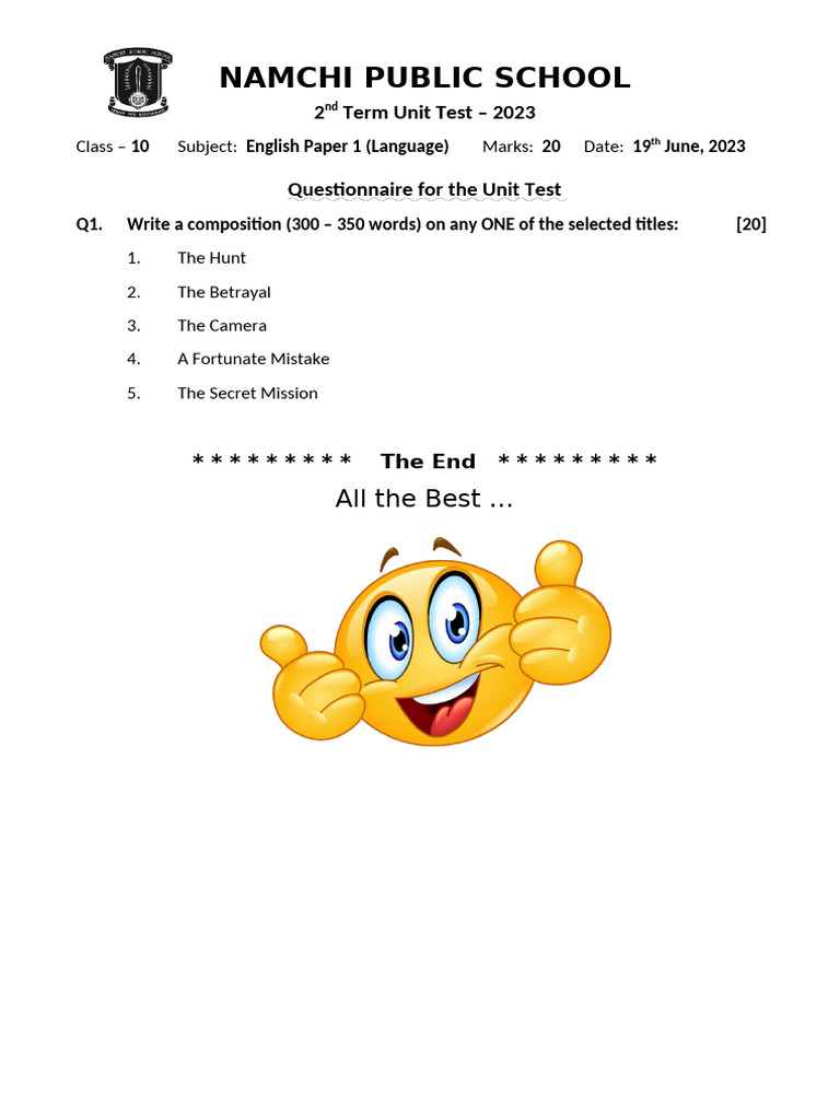 2nd Term 2023 Class 10 Unit Test English Language | PDF
