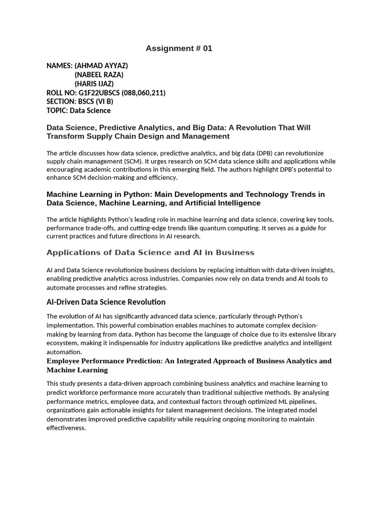 Data Science 1 | PDF