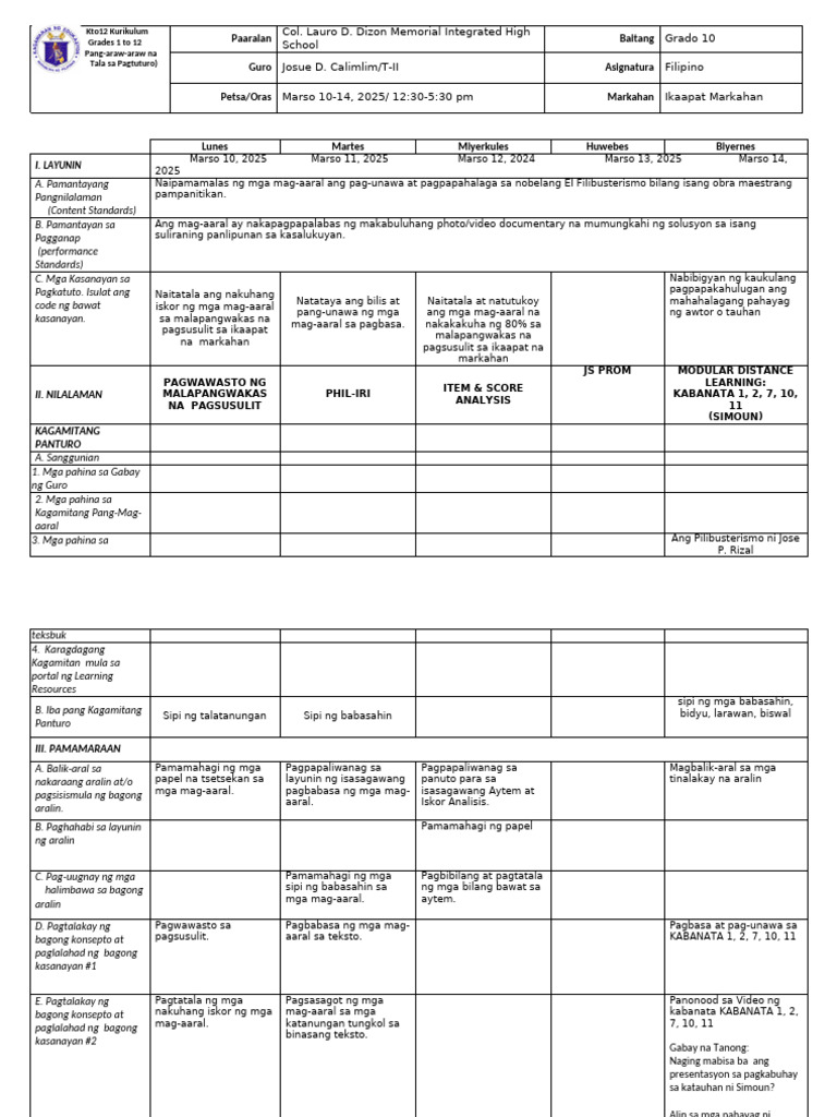 DLL 4Q Week March 10 14 2025 | PDF