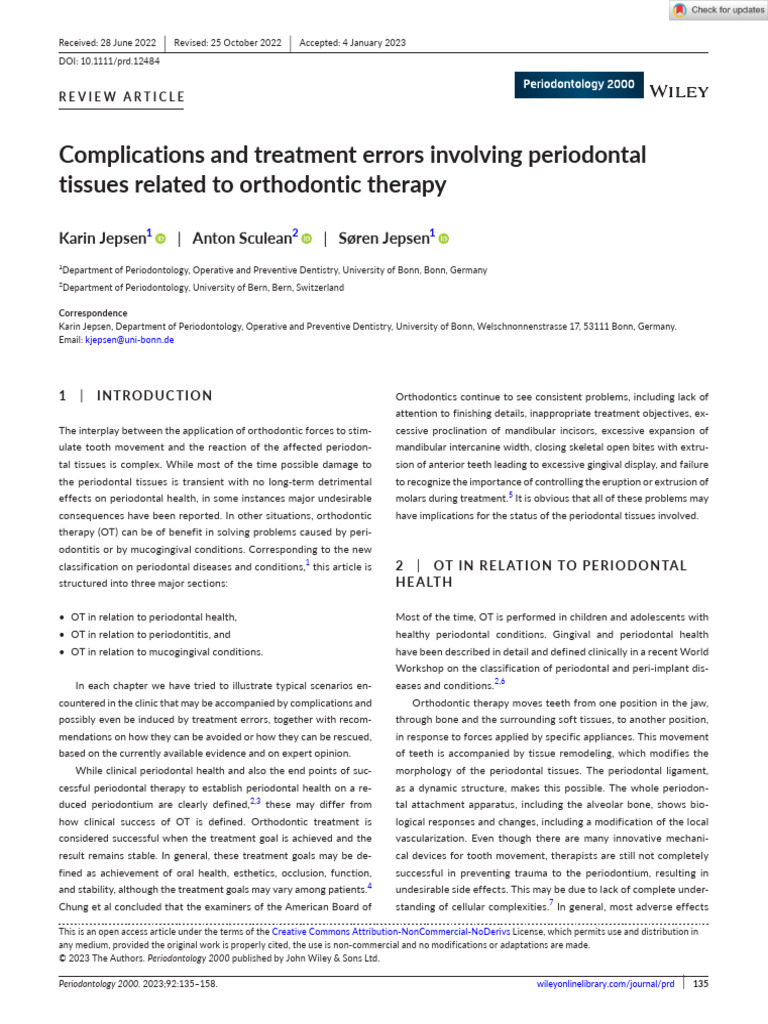 Periodontology 2000 - 2023 - Jepsen - Complications and Treatment ...
