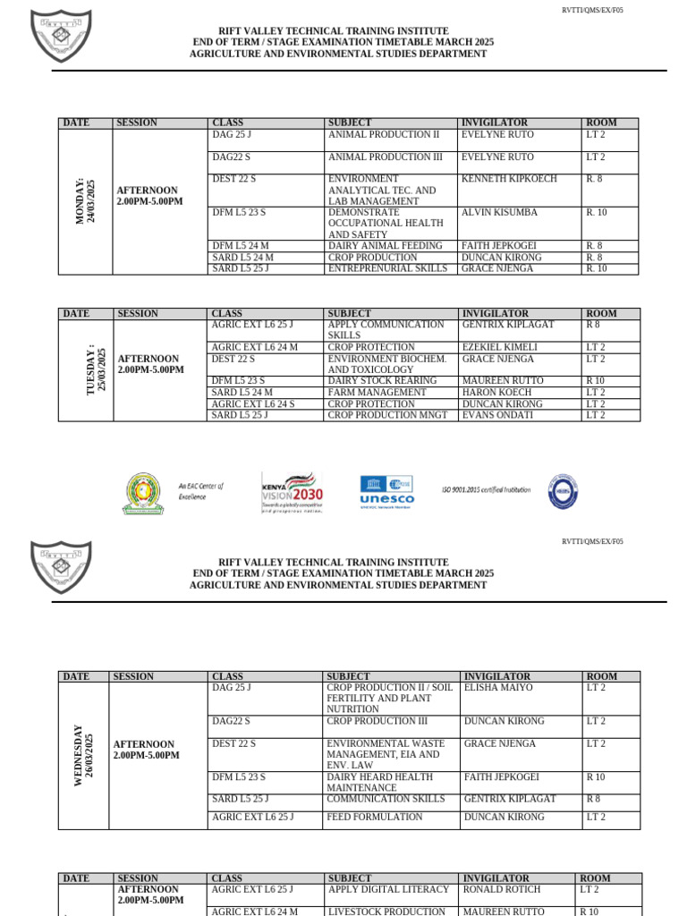Aes Exam Timetable - March 2025-2 | PDF | Natural Environment | Agronomy