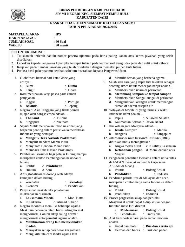 Soal Kelulusan Ips Kelas 6 Fiks | PDF
