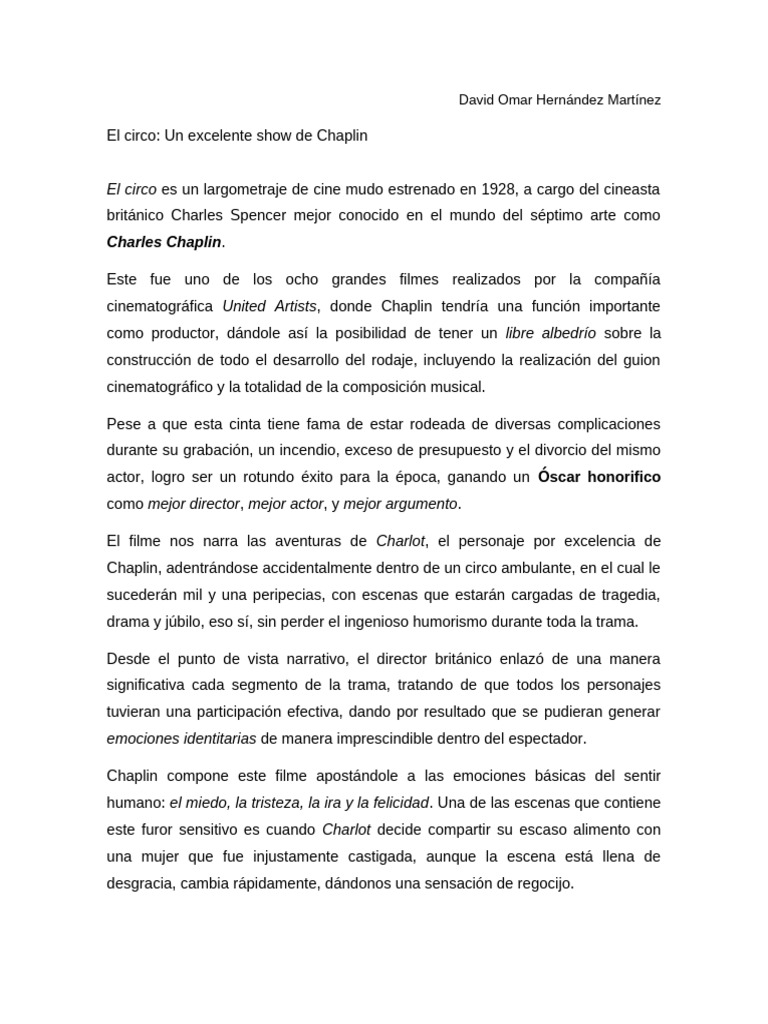 El Circo - Un Excelente Show de Chaplin | PDF | Charlie Chaplin