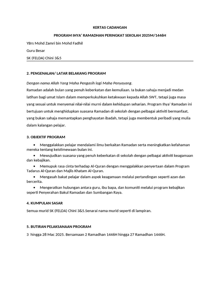 Kertas Kerja Ihya Ramadan 2025 | PDF