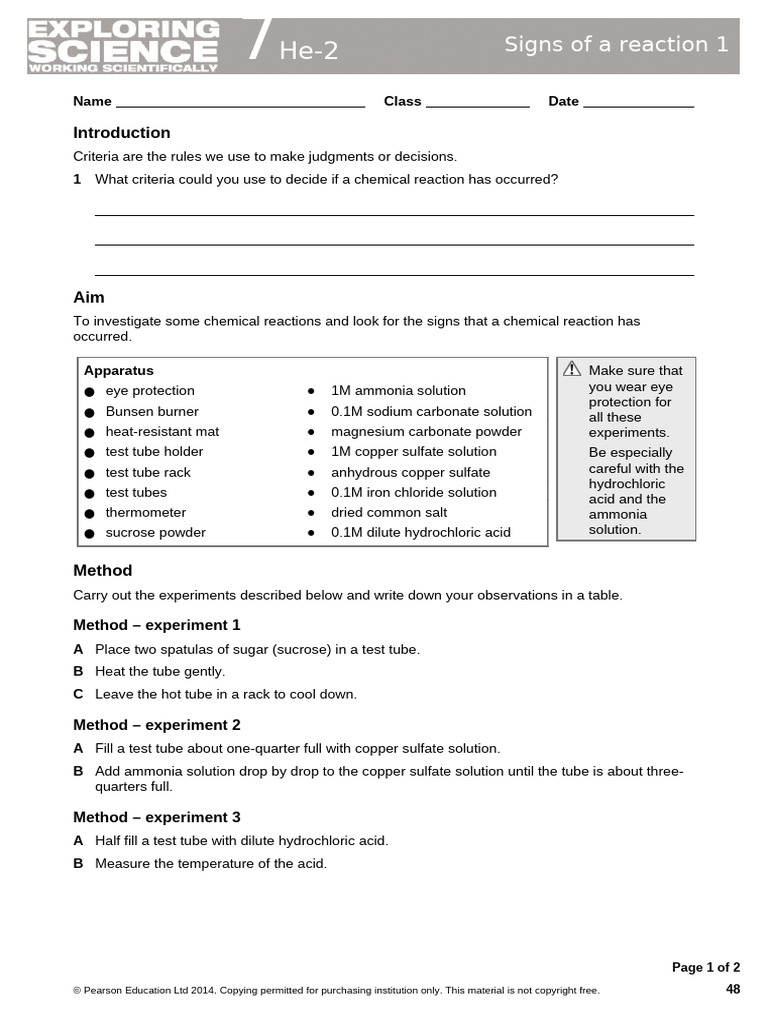 7he2 Signs of A Reaction 2 | PDF | Chemical Reactions | Ammonia