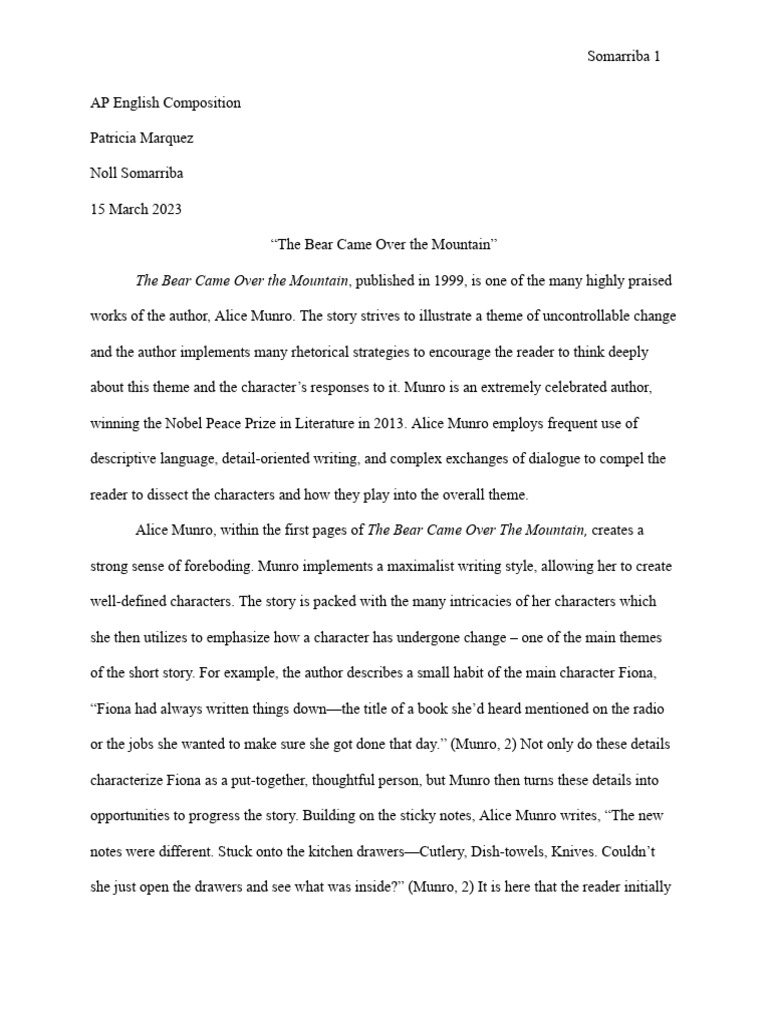 Language Analysis Essay - The Bear Came Over The Mountain | PDF