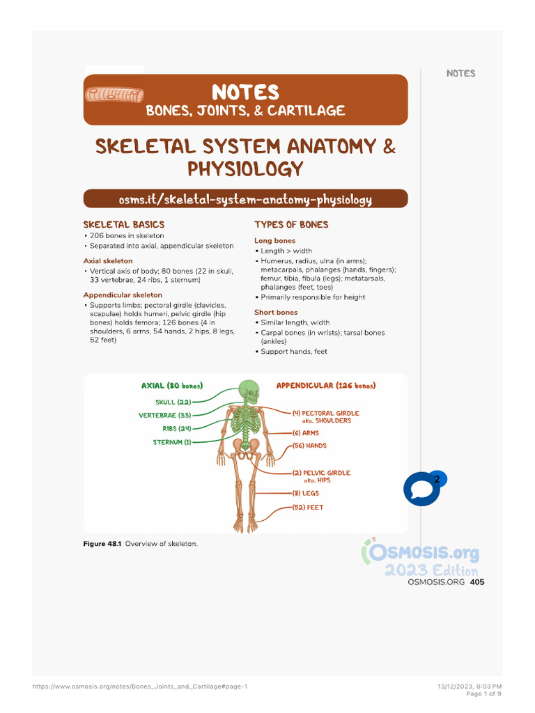 Bones Joints and Cartilage Notes- Diagrams & Illustrations | Osmosis | PDF