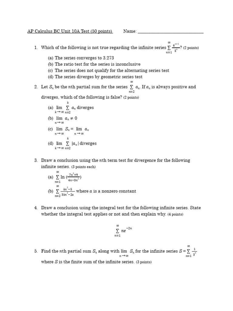 Series Convergence in AP Calculus BC | PDF | Series (Mathematics ...