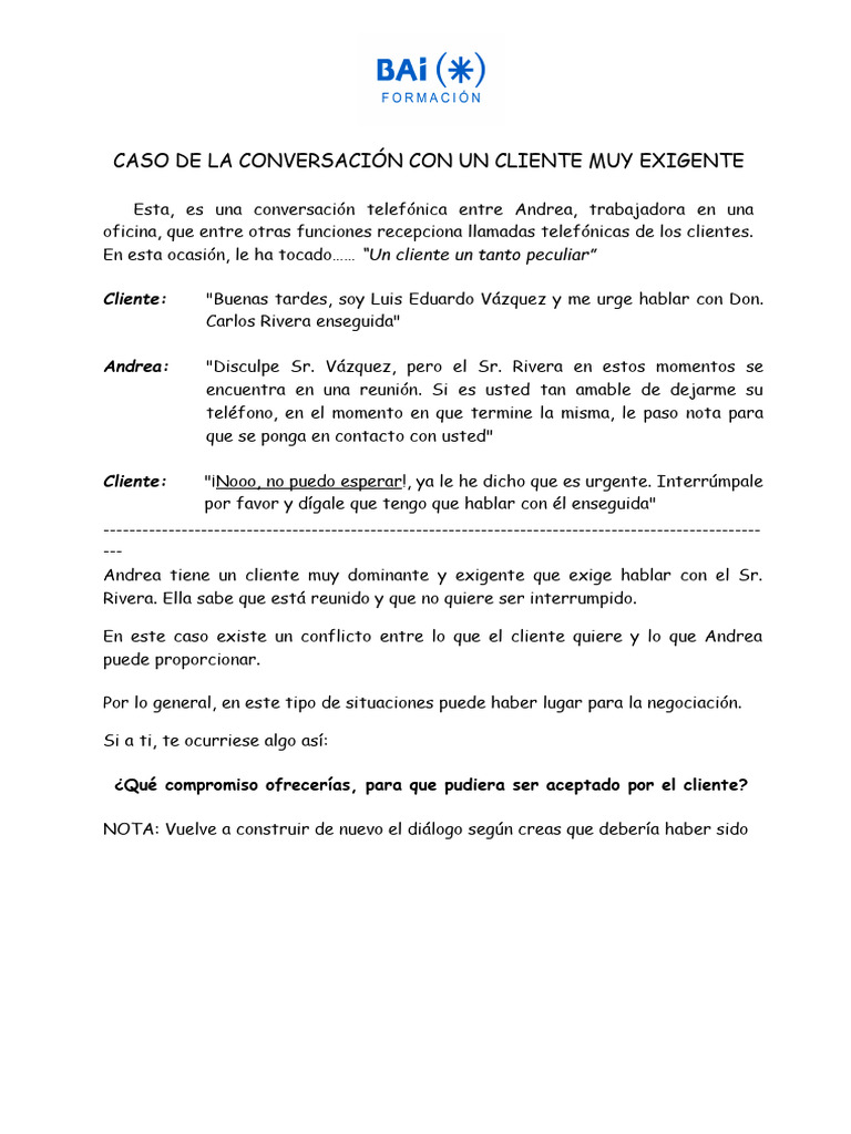 ACTIVIDAD 2. Conversación Telef. Con Un Cliente Muy Exigente | PDF