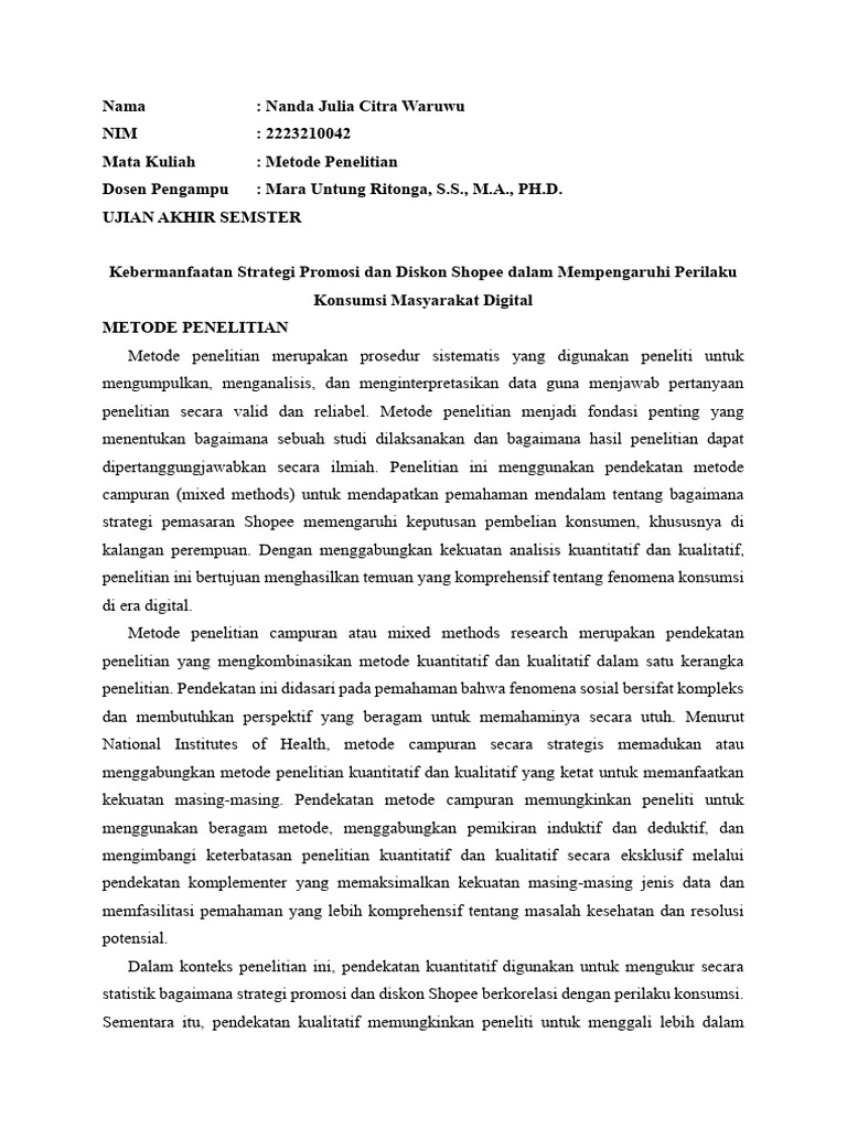 Nanda Julia - 2223210042 - UAS METOPEL-2 | PDF