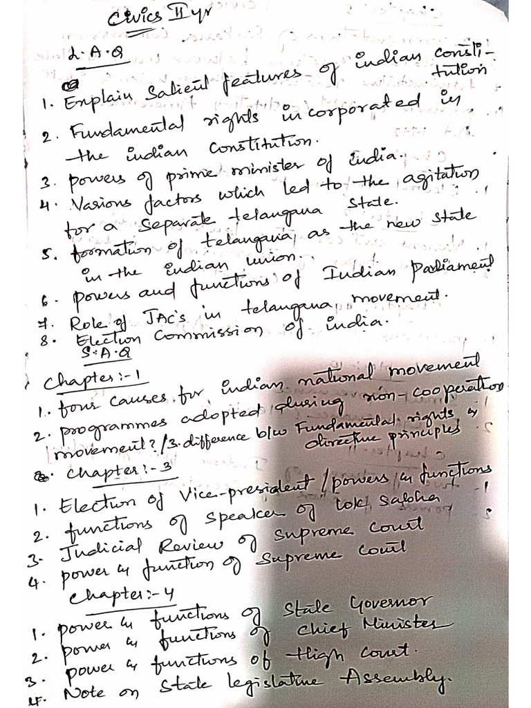 Civics II Year Important Questions | PDF