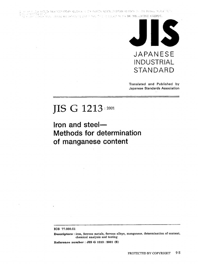 JIS G 1213-2001 Iron and Steel – Methods for Determination of Manganese ...