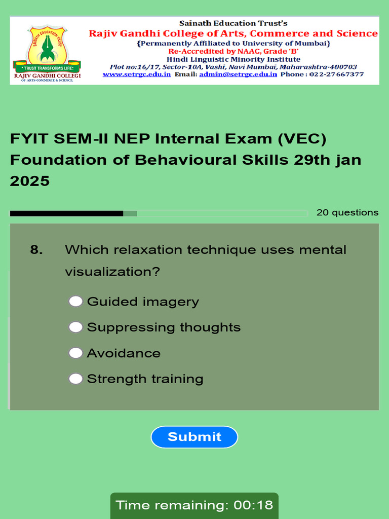 FYIT SEM-II NEP Internal Exam (VEC) Foundation of Behavioural Skills ...