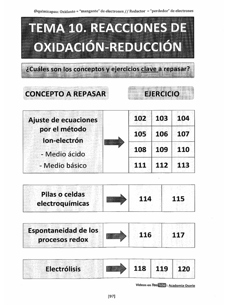 Tema 10 Reacciones Óxido-Reducción. Cuaderno de Ejercicios | PDF