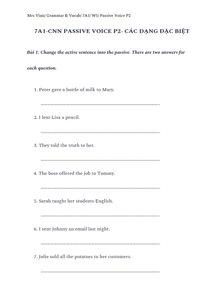 (w5) PASSIVE VOICE P2 - CÁC DẠNG ĐẶC BIỆT | PDF