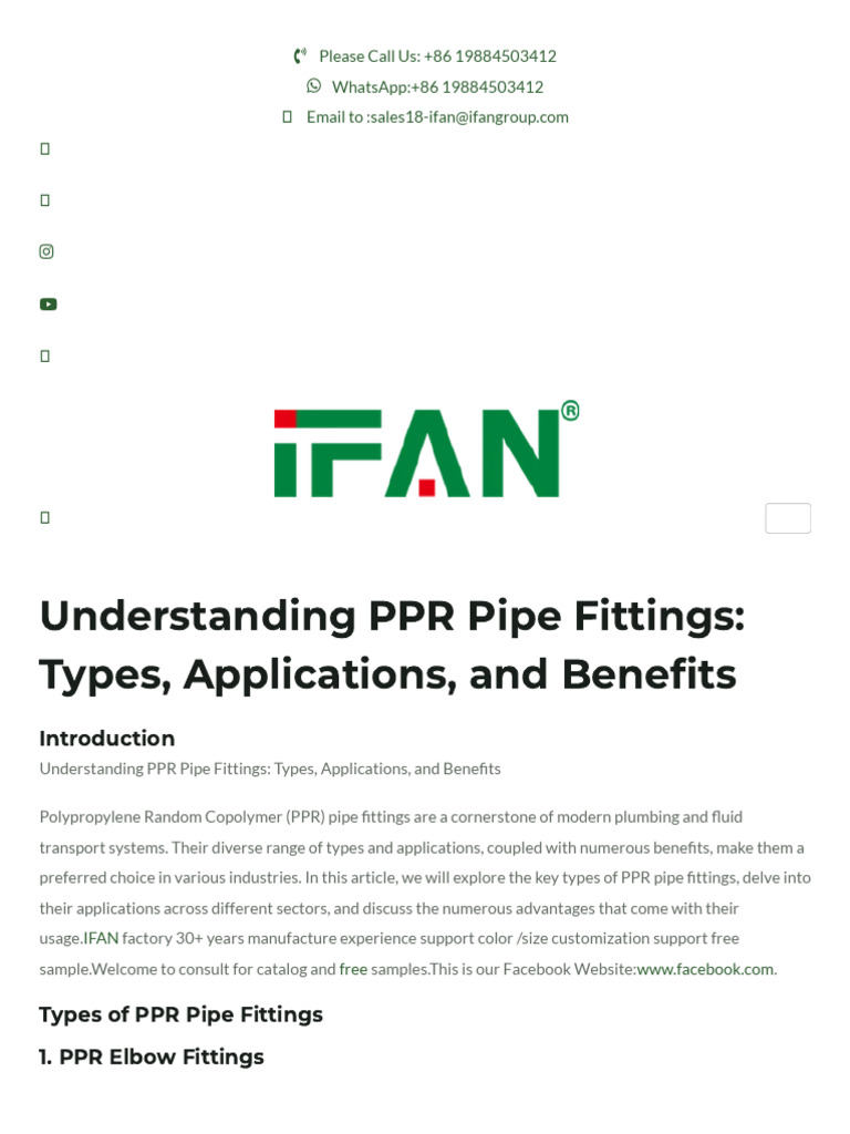 Understanding PPR Pipe Fittings - Types, Applications, and Benefits | PDF | Pipe (Fluid ...